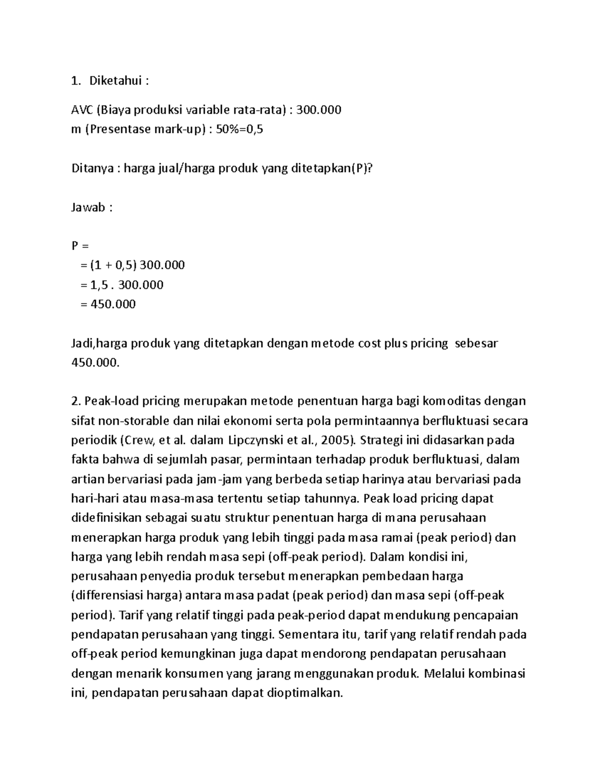 Em 7 - hjjkk - Diketahui : AVC (Biaya produksi variable rata-rata ...