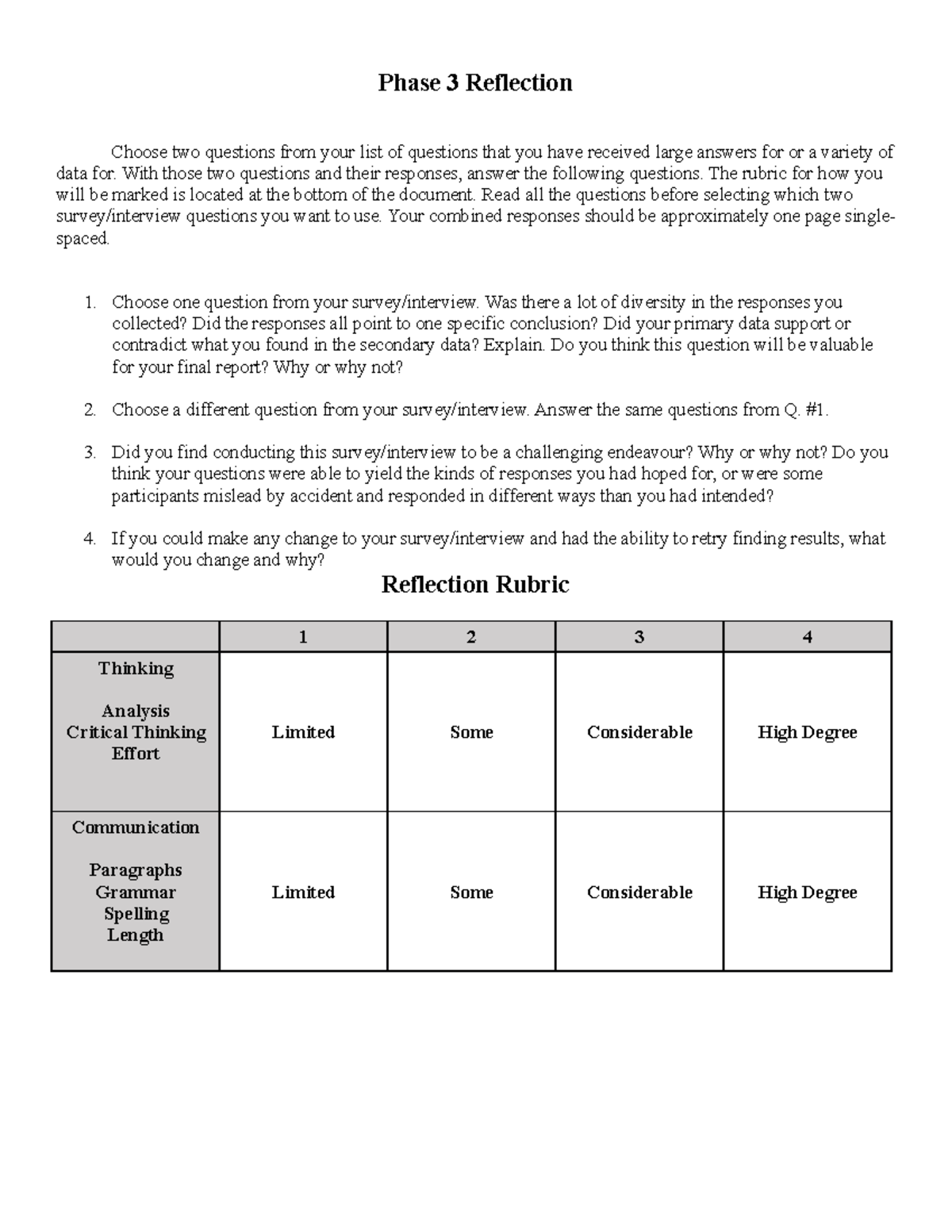 Phase 3 Reflection Questions and Rubric - Phase 3 Reflection Choose two ...