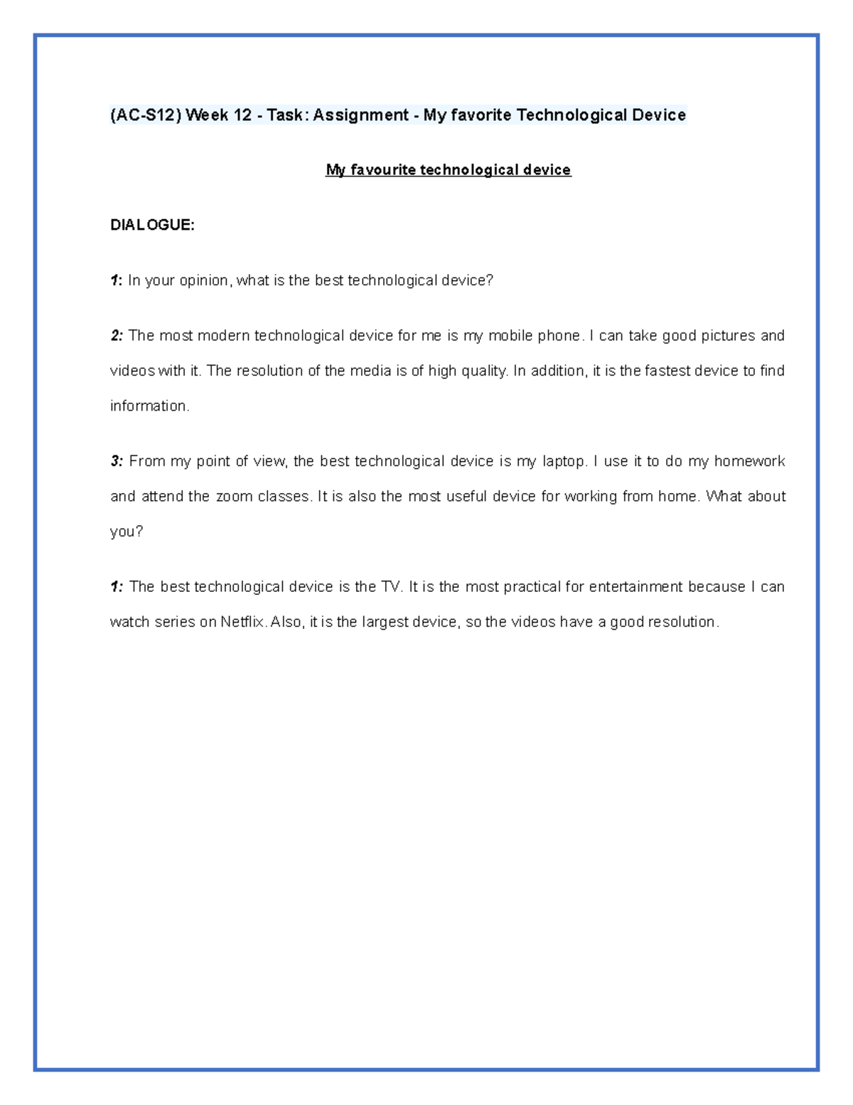 Semana 12 - (AC-S12) Week 12 - Task: Assignment - My favorite ...