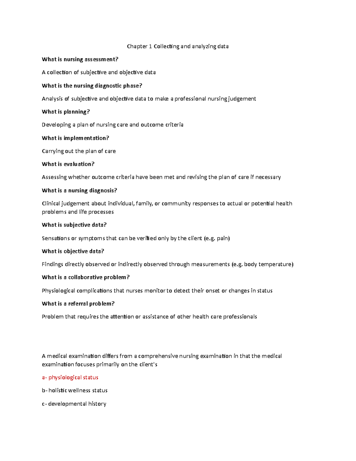Chapter 1 Collecting and analyzing data - pain) What is objective data ...