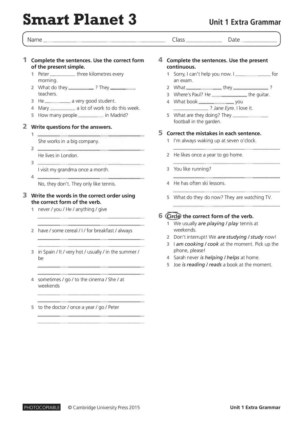 Unit 1 extra grammar activities for students - Introducción a los ...