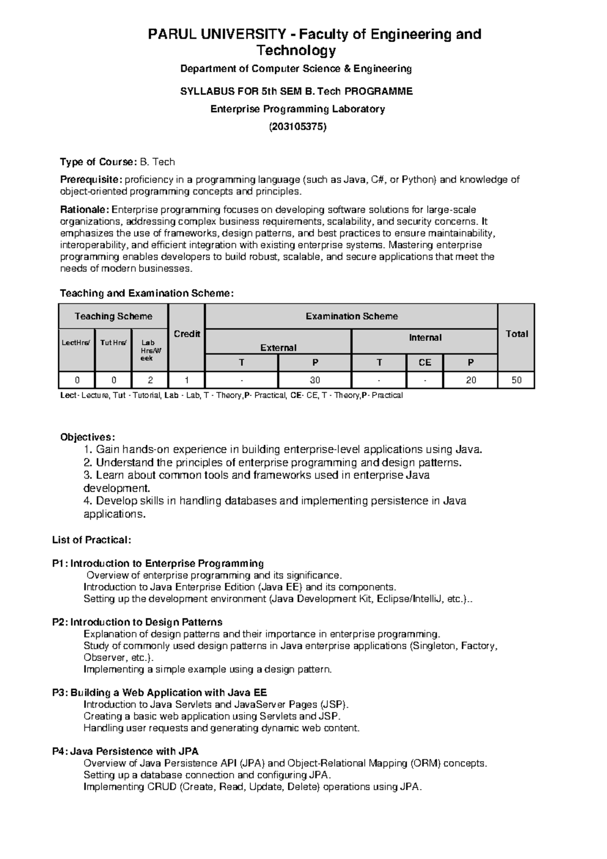 Enterprise Programming Lab - PARUL UNIVERSITY - Faculty of Engineering ...