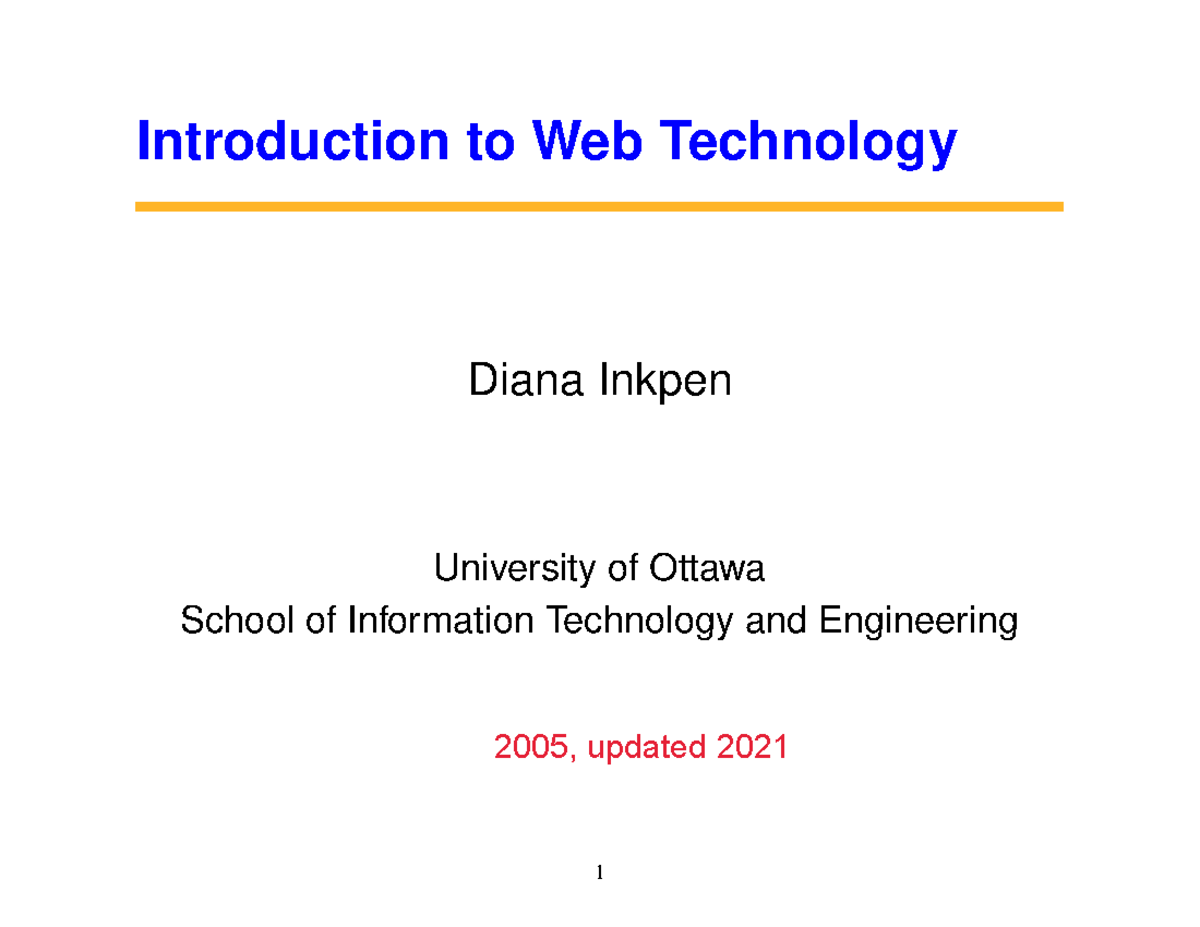 L2 - Diana Inkpen - Introduction to Web Technology Diana Inkpen ...
