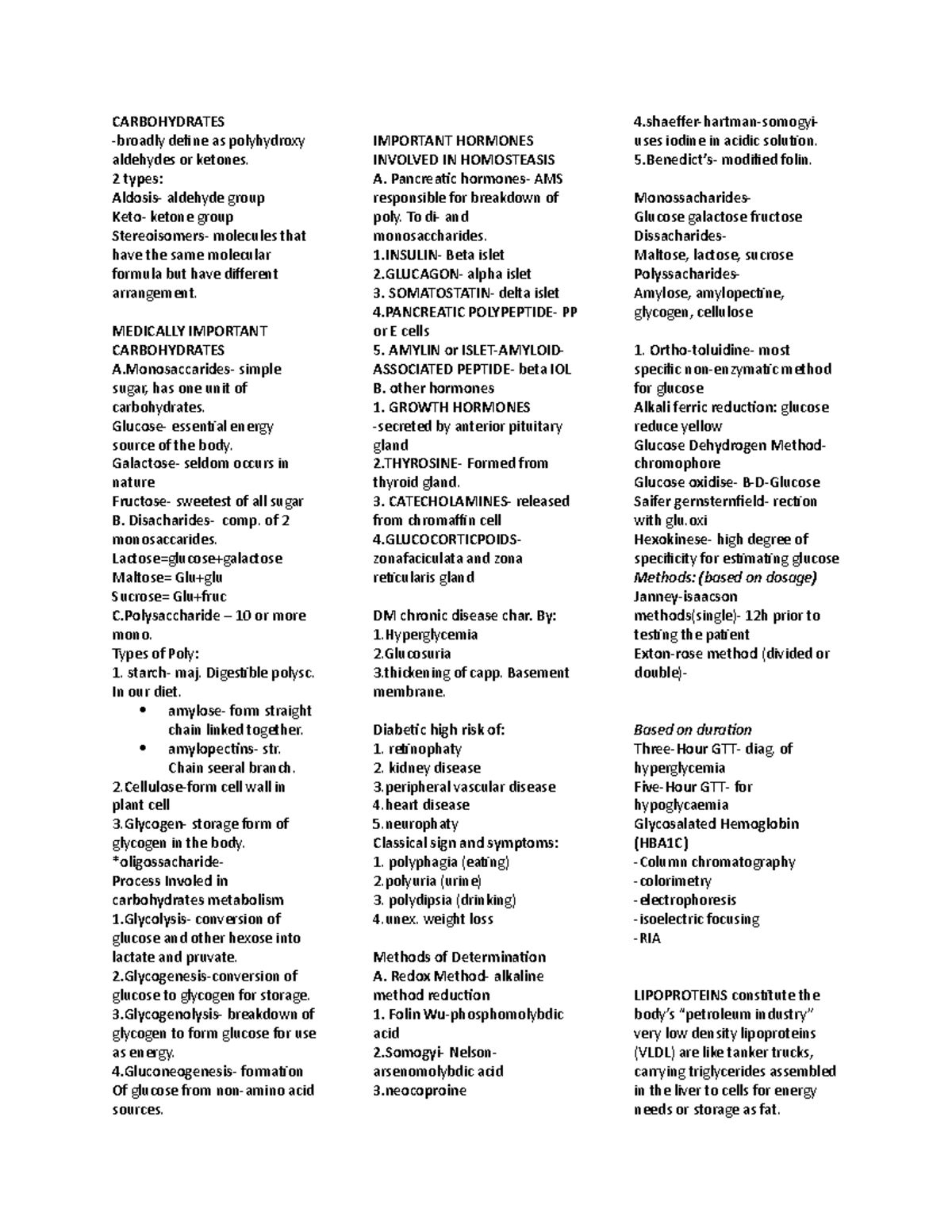Carbohydrates - Cc1 summary - CARBOHYDRATES -broadly define as ...