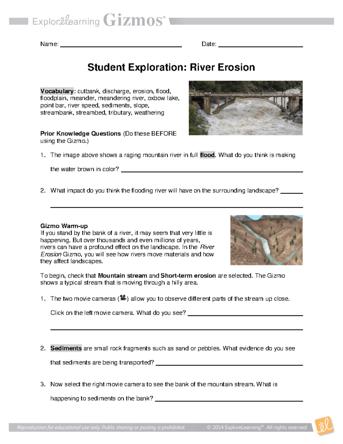 River Erosion SE - ytfuhhioouiuhgy - Name: Date: Student Exploration ...