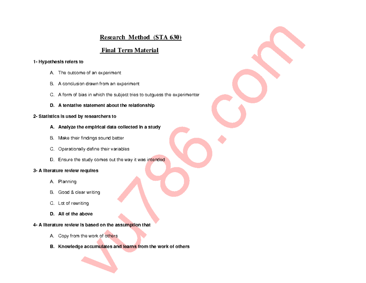 PSY630 Final 25 - descriptive - Experimental psychology - VU - Studocu