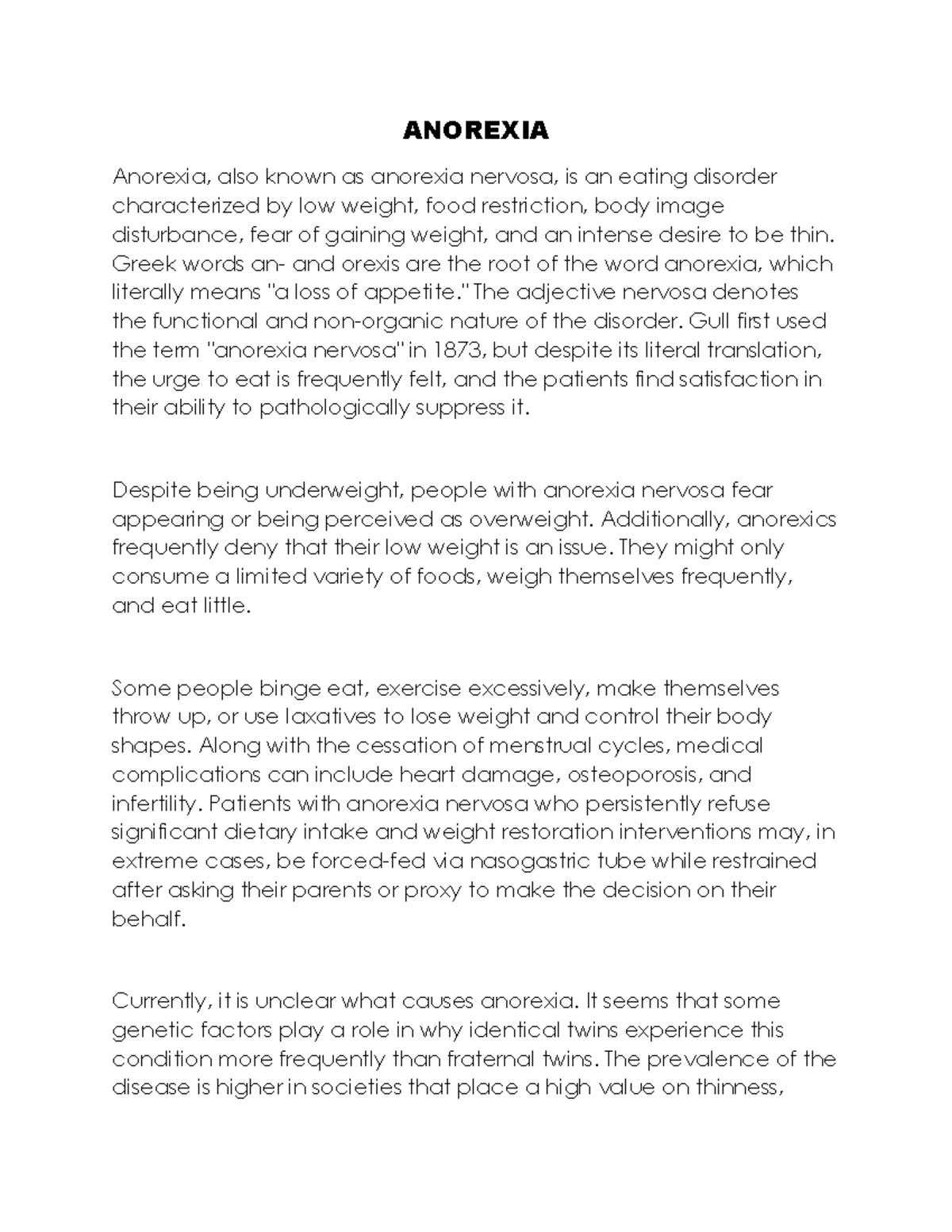 Eating Disorder - science and nutrition - ANOREXIA Anorexia, also known ...