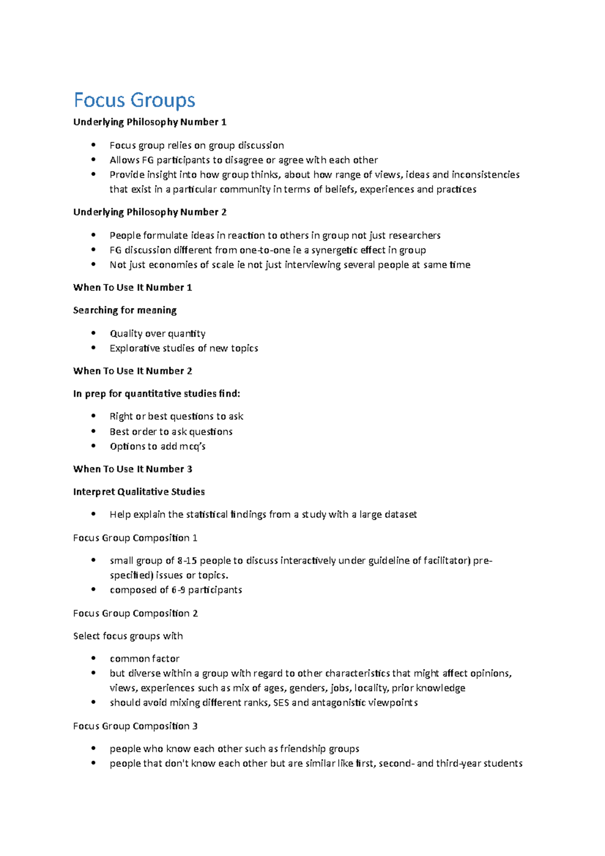 Lecture 15- focus groups - Focus Groups Underlying Philosophy Number 1 ...