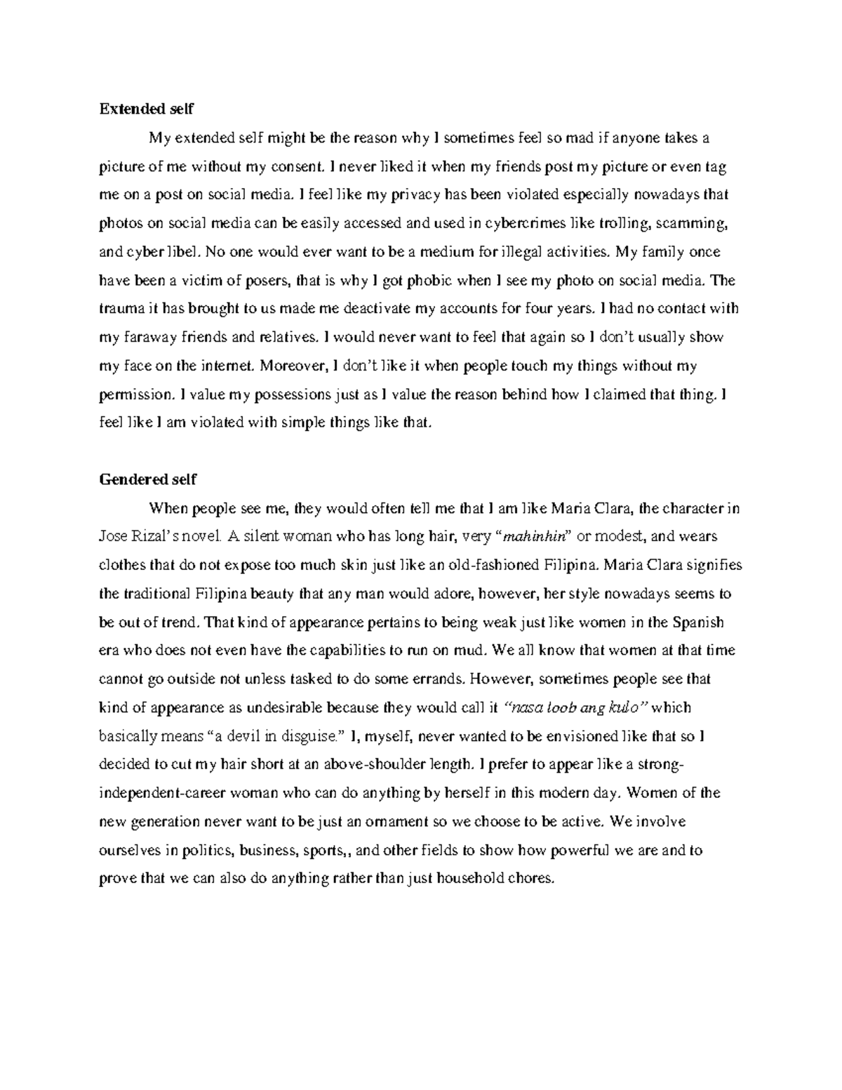 03Homework 01 The Self - PREFINALS 03 Homework 01 The Self - Extended ...