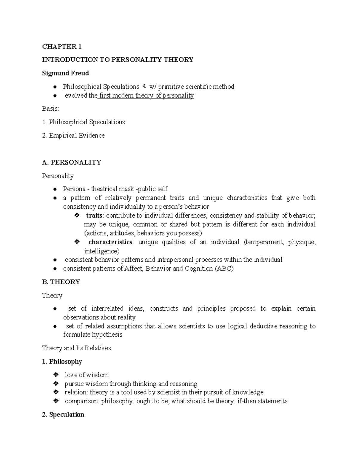 TOP Summary - Keep going ga! - Theories of Personality - CHAPTER 1 ...