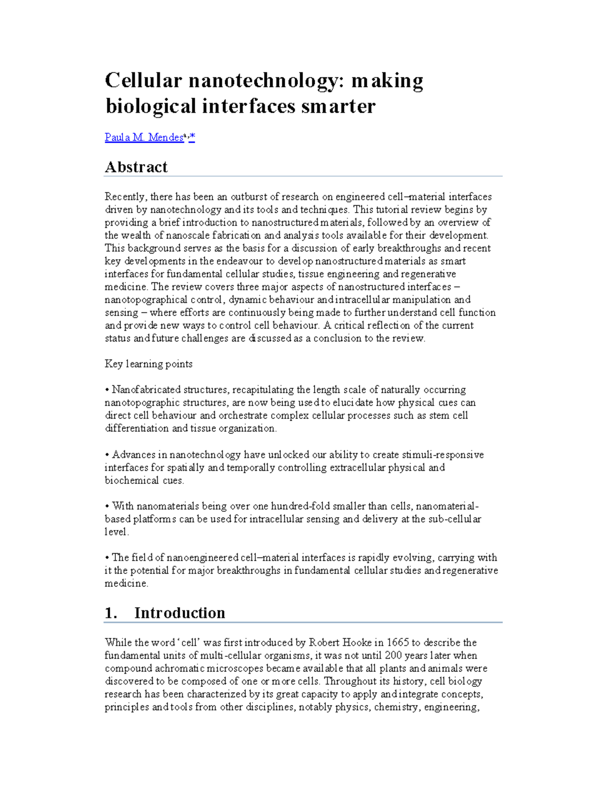 Interfaces nanoestruturadas - Cellular nanotechnology: making ...