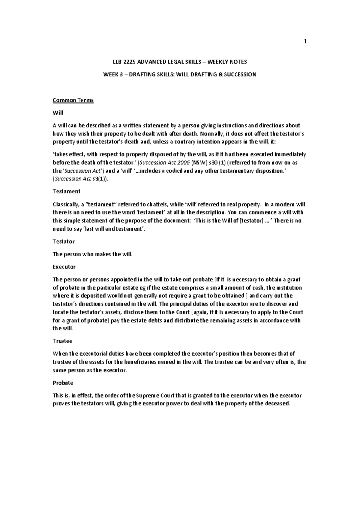 Notes legal skills assignment - LLB 2225 ADVANCED LEGAL SKILLS – WEEKLY ...