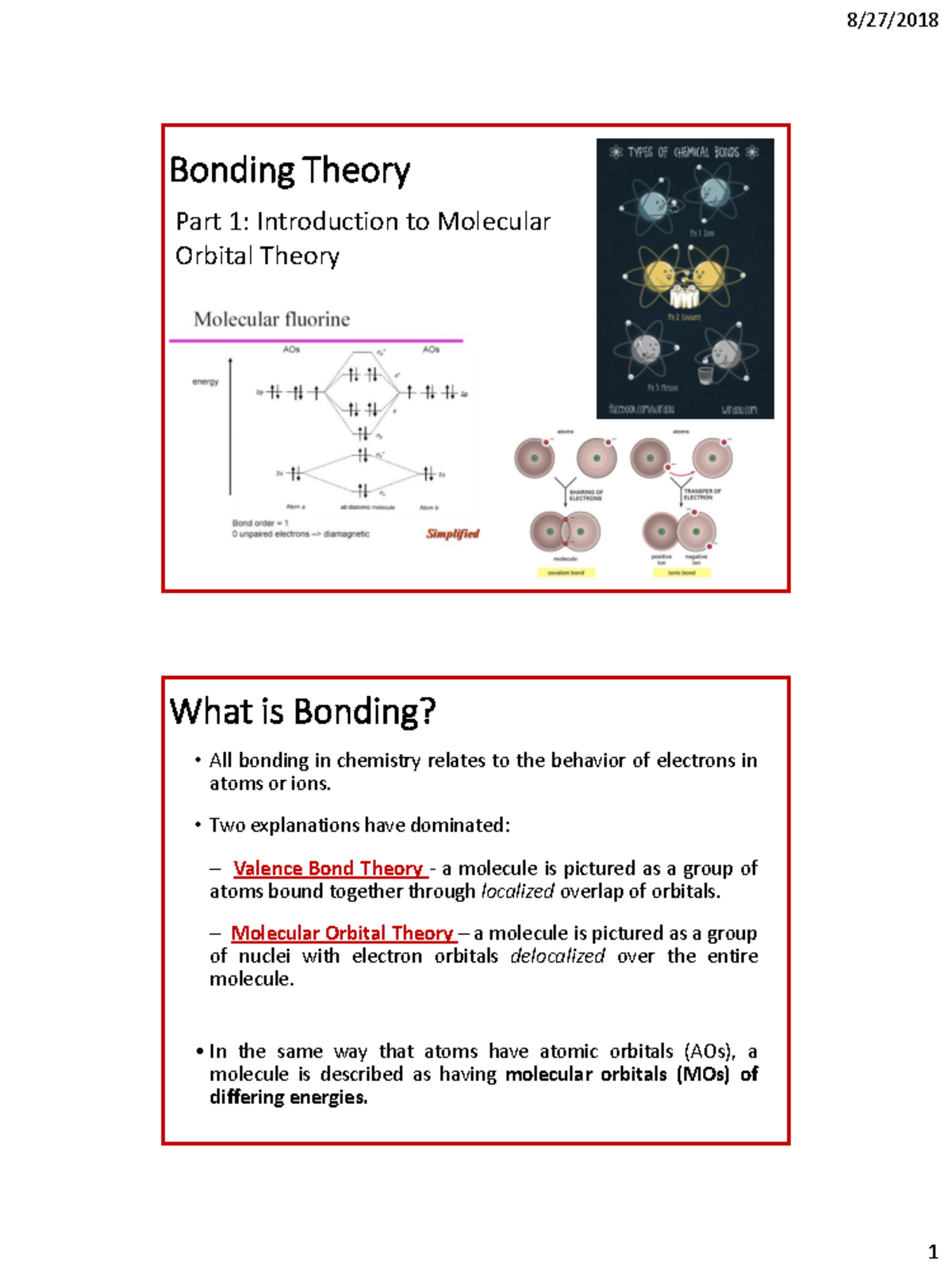 Bonding Theory Part 1 FA2018 3 - Bonding Theory Part 1: Introduction to Molecular Orbital Theory ...