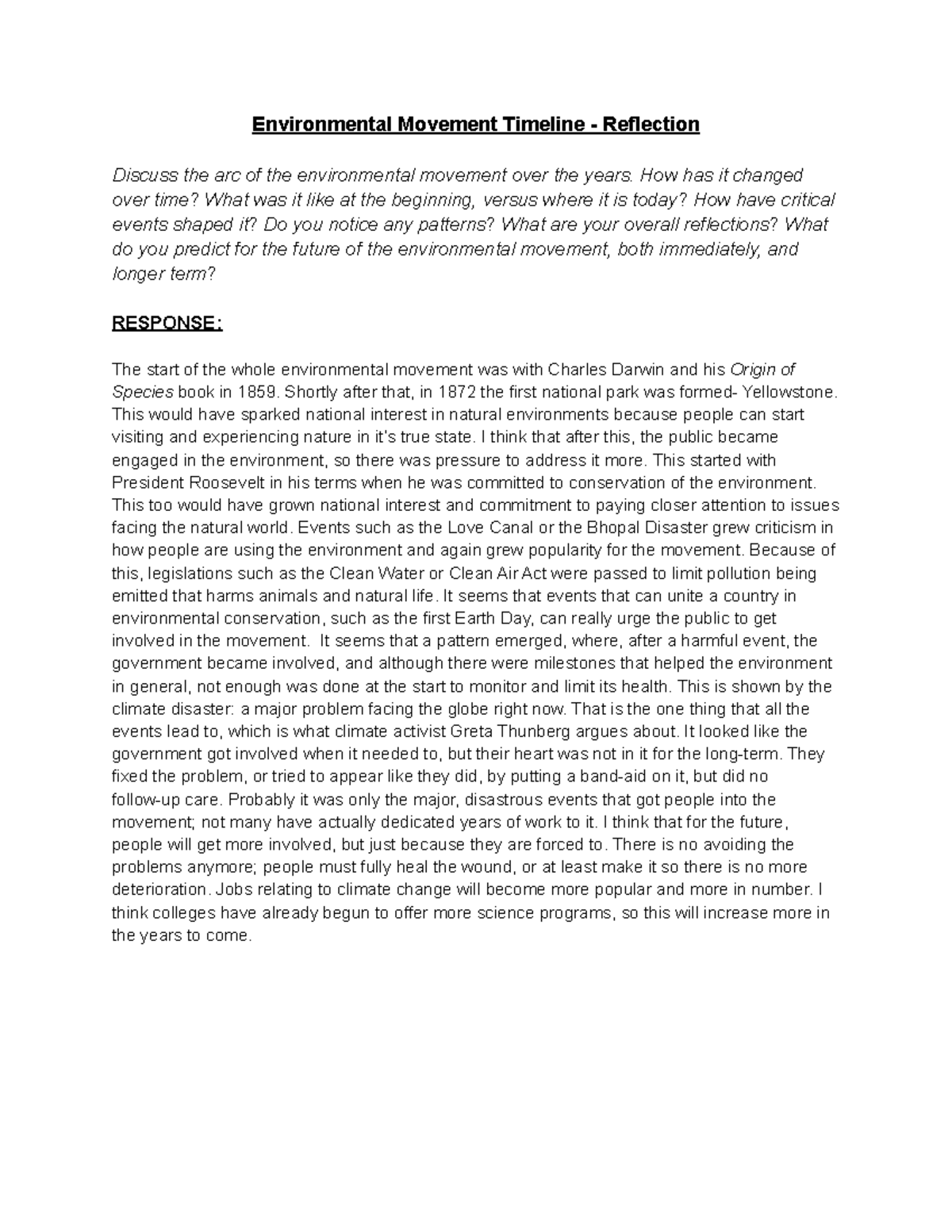 Environmental Movement Timeline - Reflection - How has it changed over ...