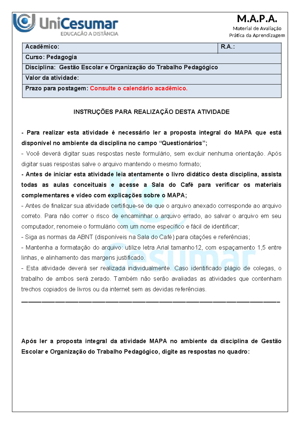 Atividade Mapa Gestão escolar e organização Do trabalho Pedagógico ...
