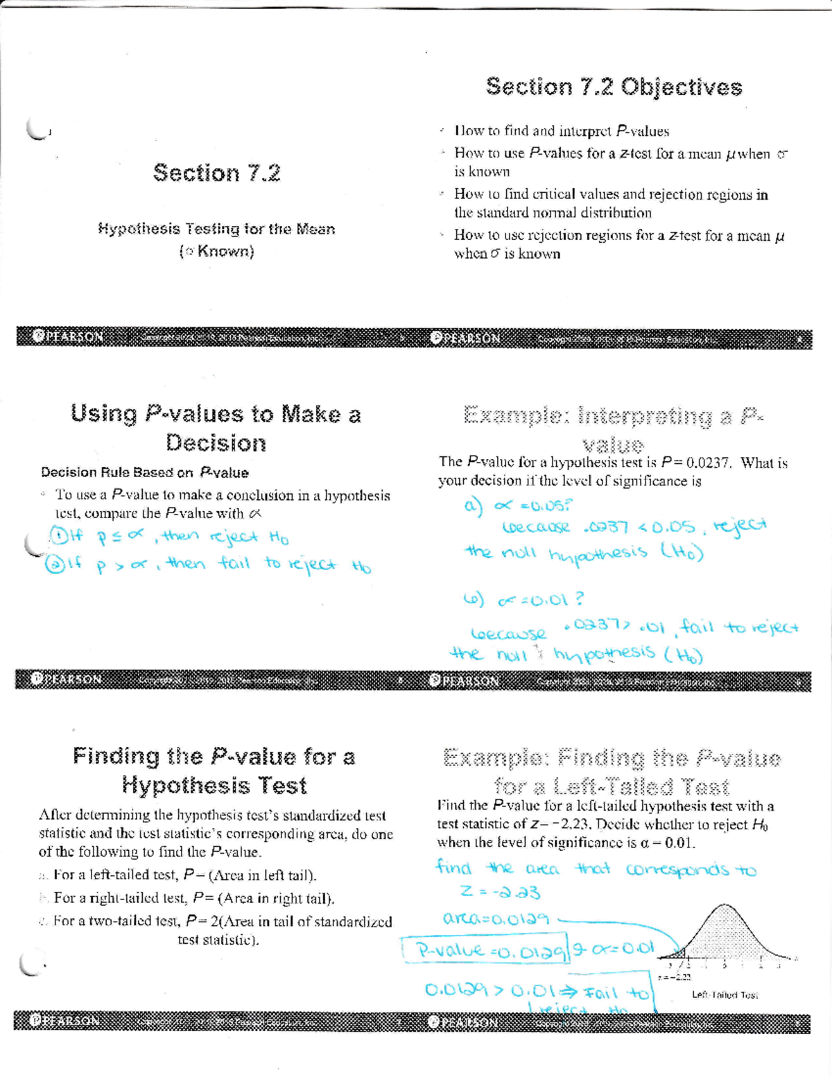 Section 7.2 pdf - l ffiem€iom X $4ggtFlesis TestFng for tfue Msaa: {r ...