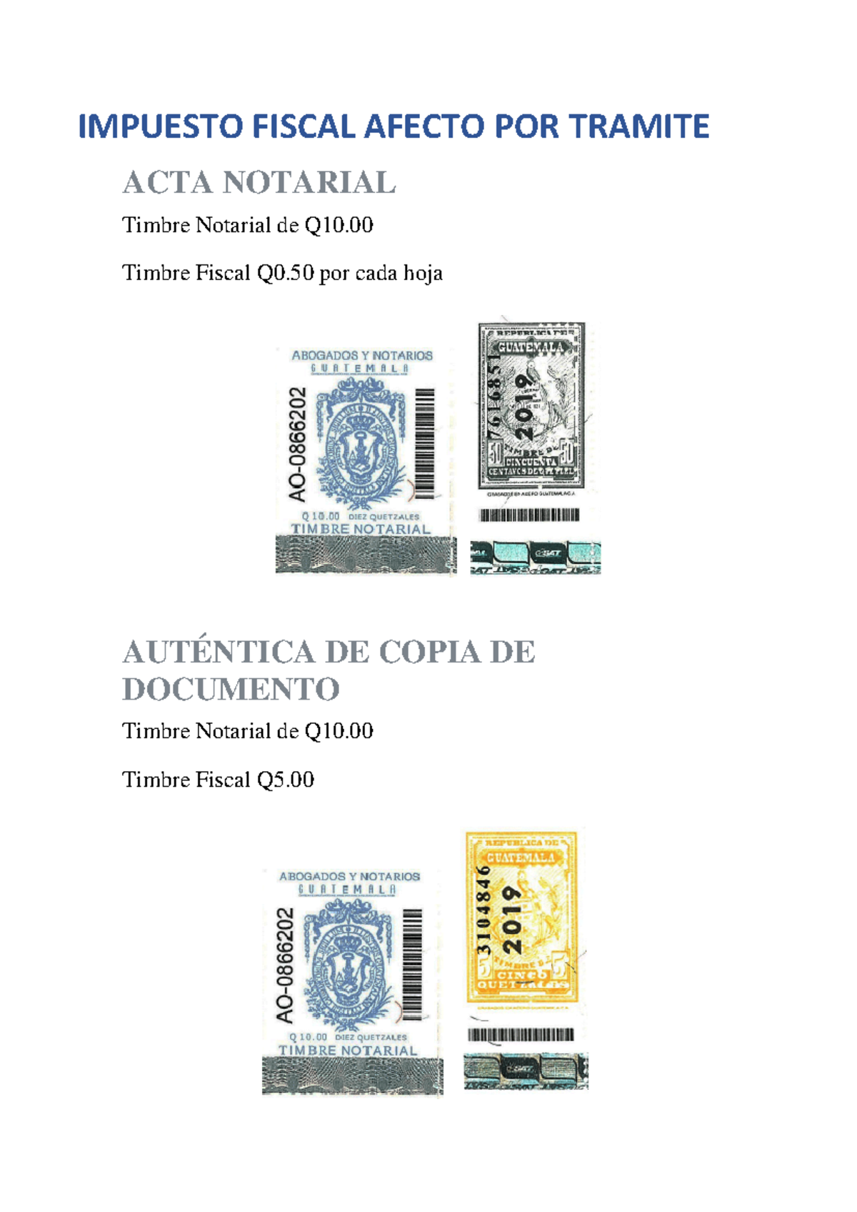 Timbres - IMPUESTO FISCAL AFECTO POR TRAMITE ACTA NOTARIAL Timbre ...