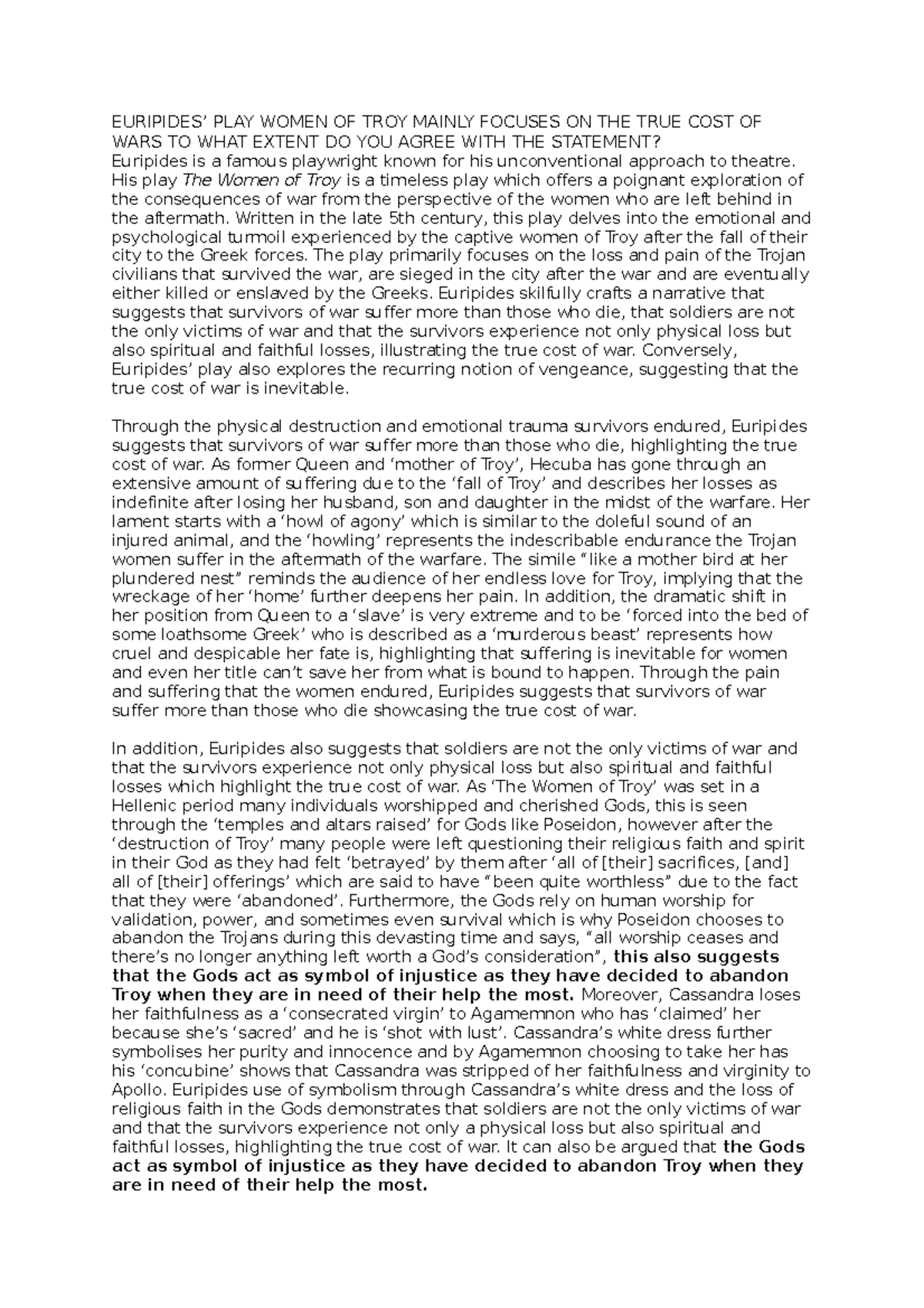 text response; the women of troy - EURIPIDES’ PLAY WOMEN OF TROY MAINLY ...