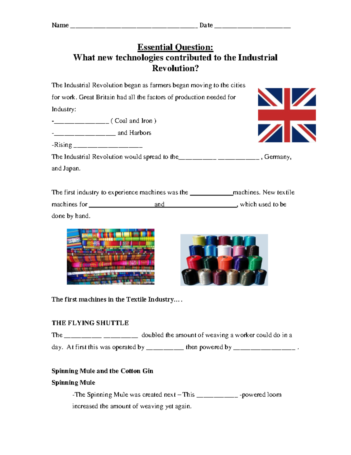 Guided Notes on the Industrial Revolution - Name