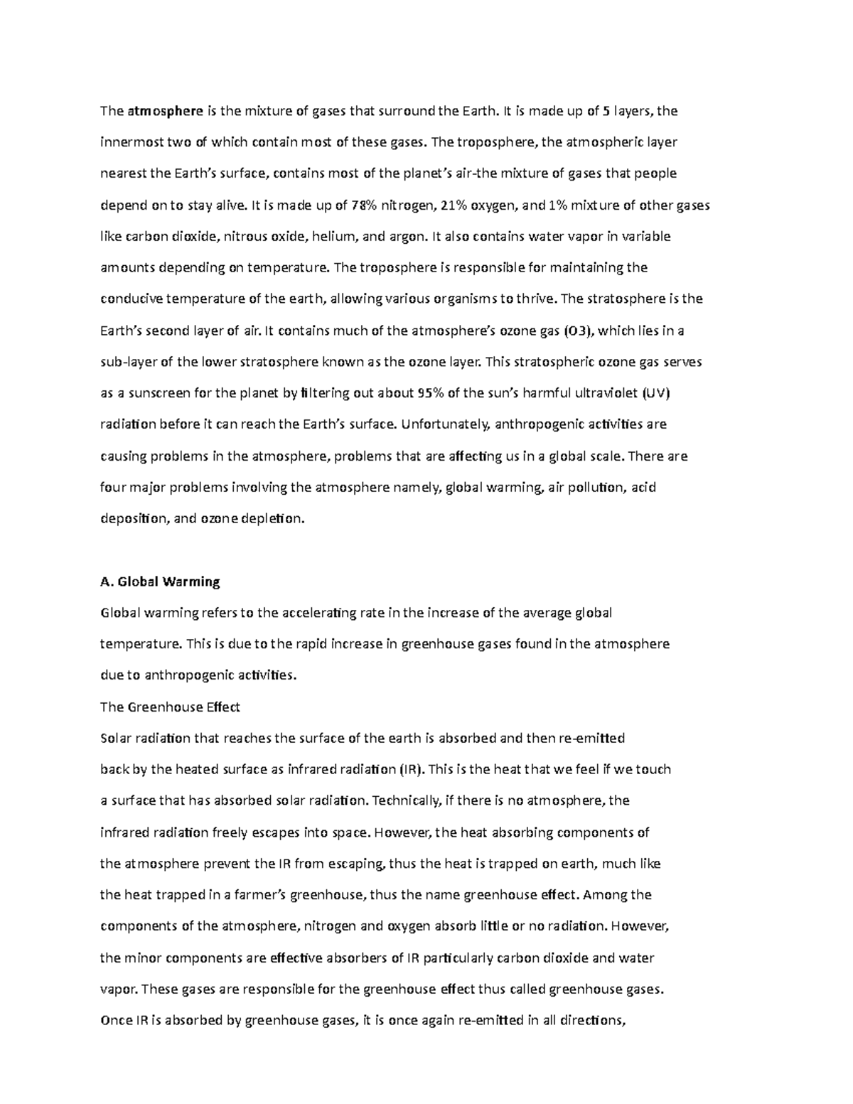 Problems in the Hydrosphere - The atmosphere is the mixture of gases ...