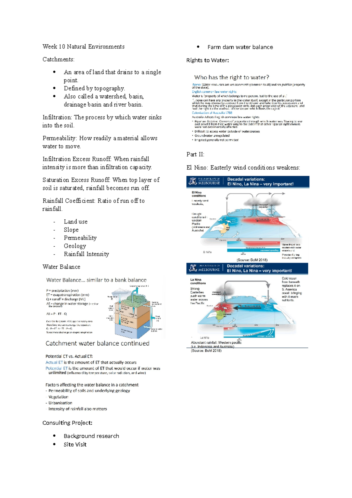 Week 10 Nats - notes - Week 10 Natural Environments Catchments: An area ...