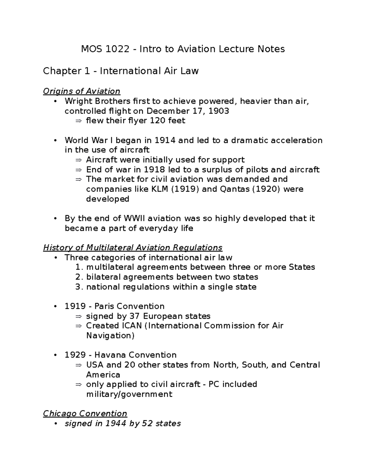 MOS 1022- Lecture notes - Ch. 1 - MOS 1022 - Intro to Aviation Lecture ...