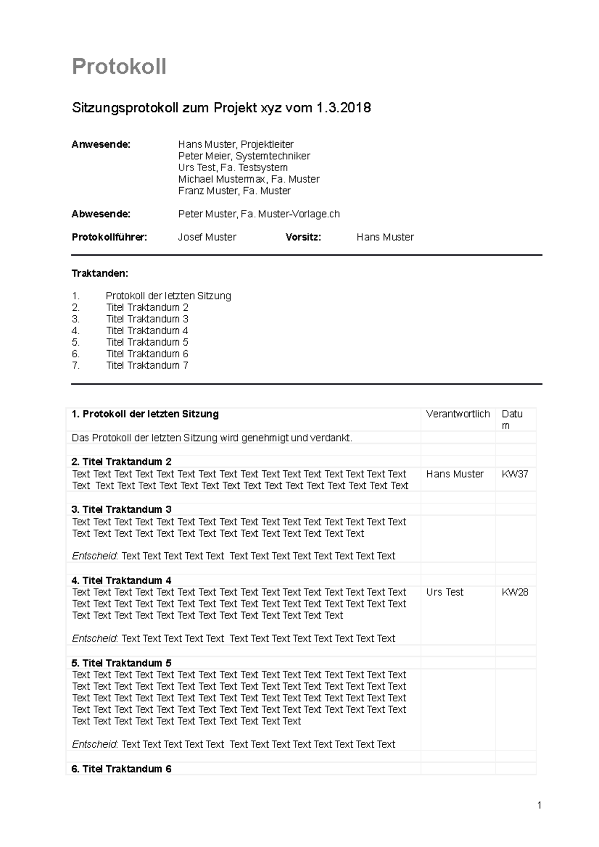 Protokollvorlage für sämtliche Arten von Protokollen - Protokoll ...