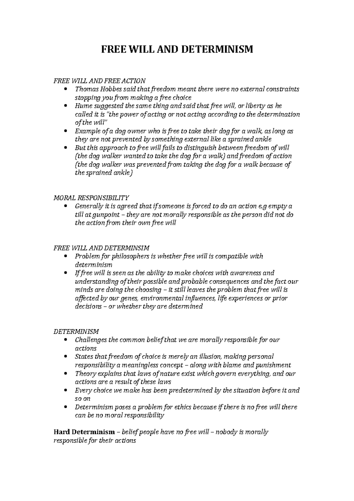 FREE WILL AND Determinism - FREE WILL AND DETERMINISM FREE WILL AND ...