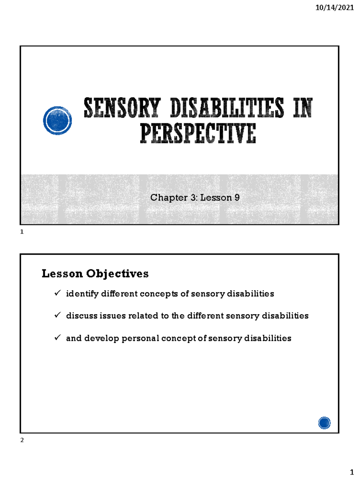 3.1 Sensory Disabilities in Perspective - Chapter 3: Lesson 9 Lesson ...