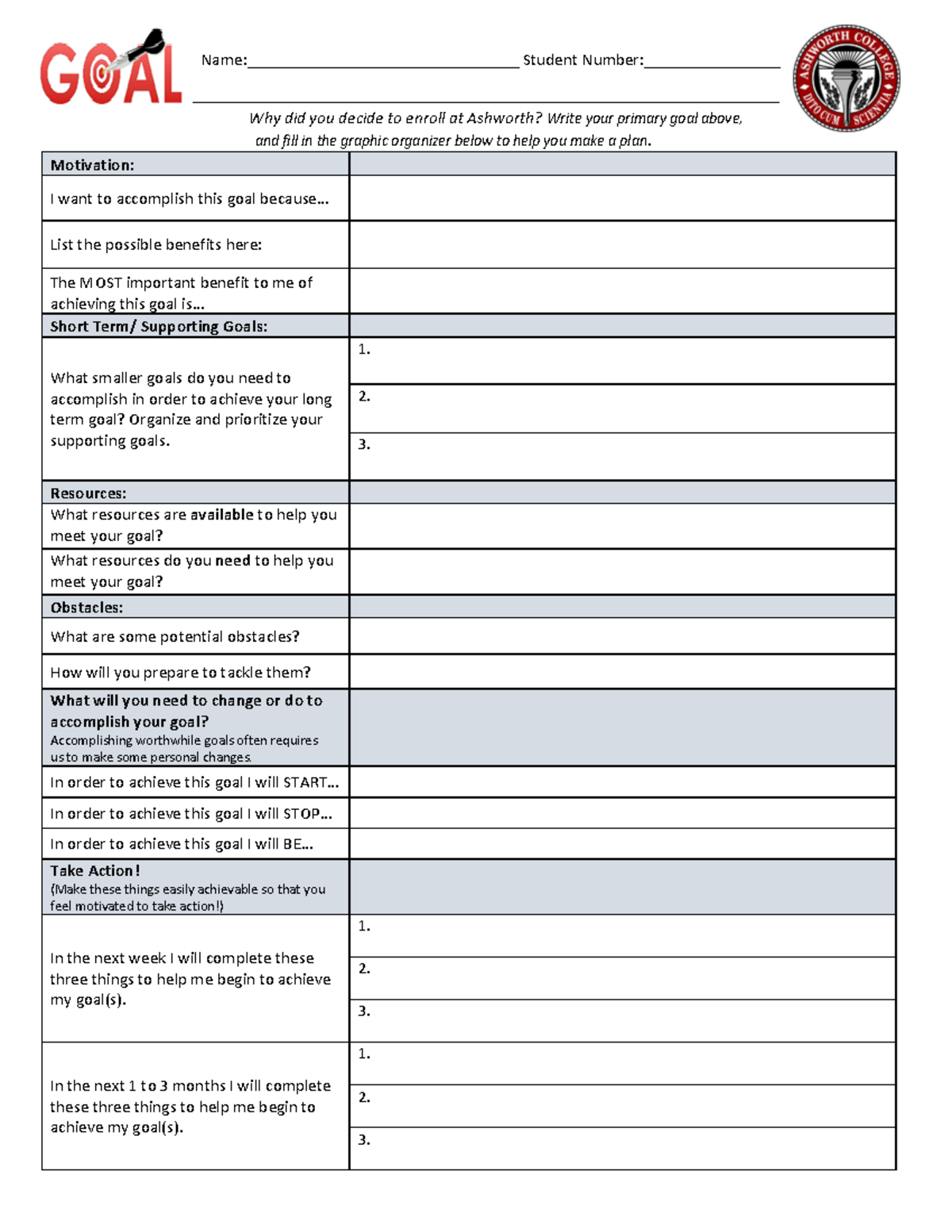 OR110 Assignment 8 Goal Setting Graphic Organizer - Name