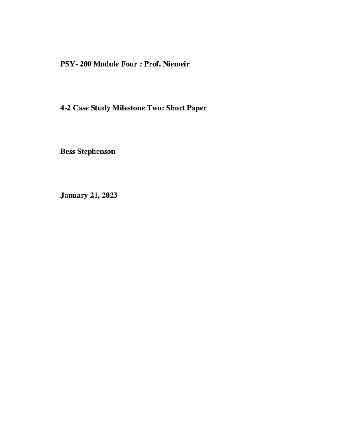 4-2 - Copy - Final Draft Module 4 paper - PSY- 200 Module Four : Prof ...