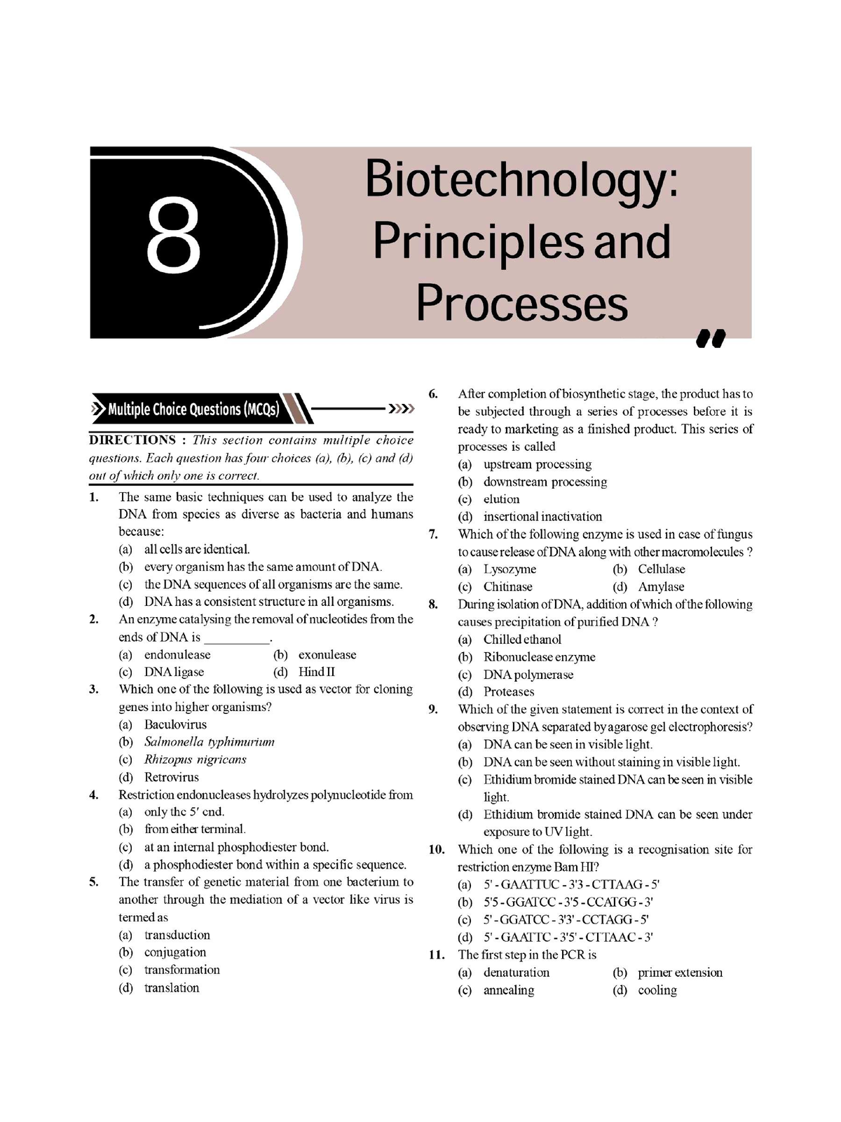 8. Biotechnology - Principles and Processes - Molecular Biology ...