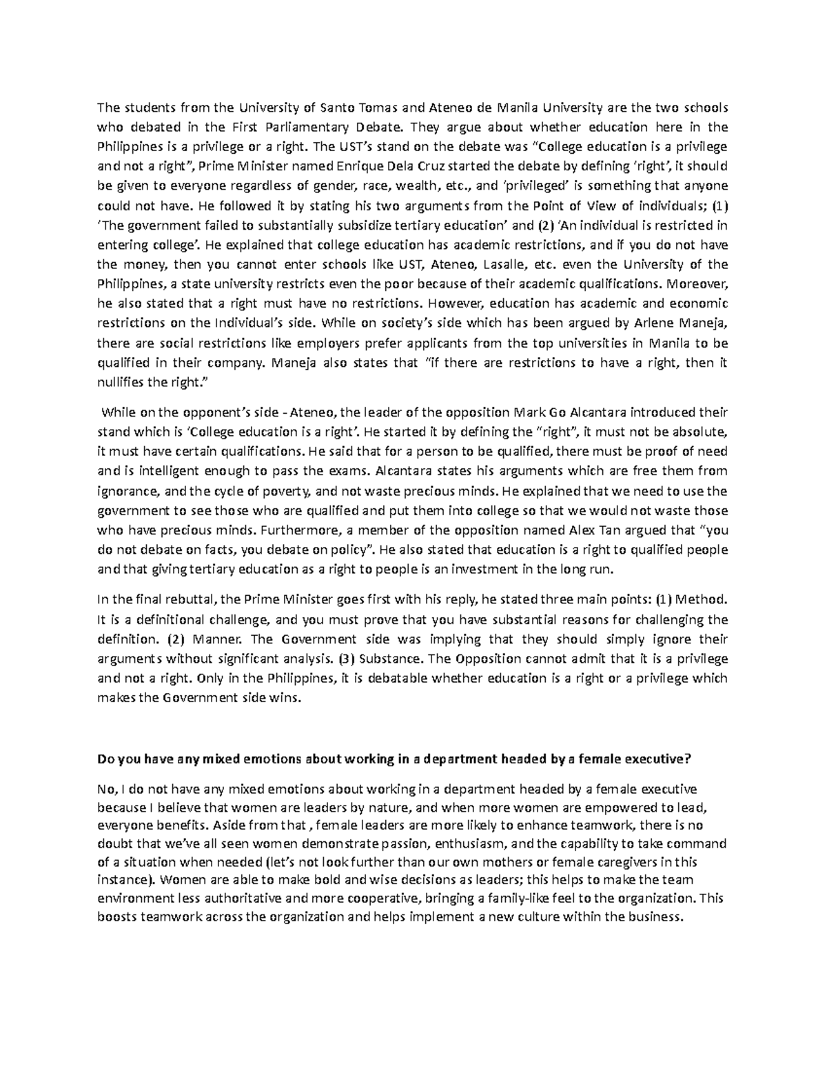 Debate Analysis - .cnjkdncjknsdjkcnjksdnc - The students from the ...