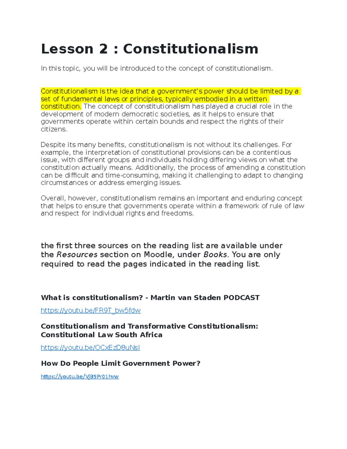 Lesson 2 - Constitutionalism - Constitutional law - UNAM - Studocu