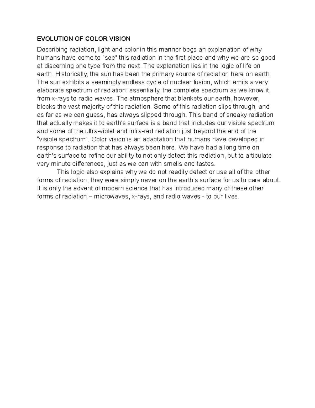 Evolution OF Color Vision - EVOLUTION OF COLOR VISION Describing ...