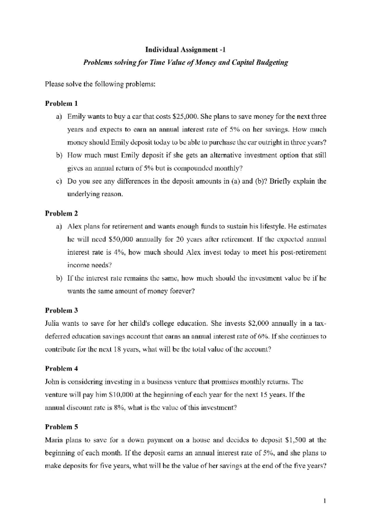 Individual Assignment - Problems FIN201 - Financial Management - Studocu