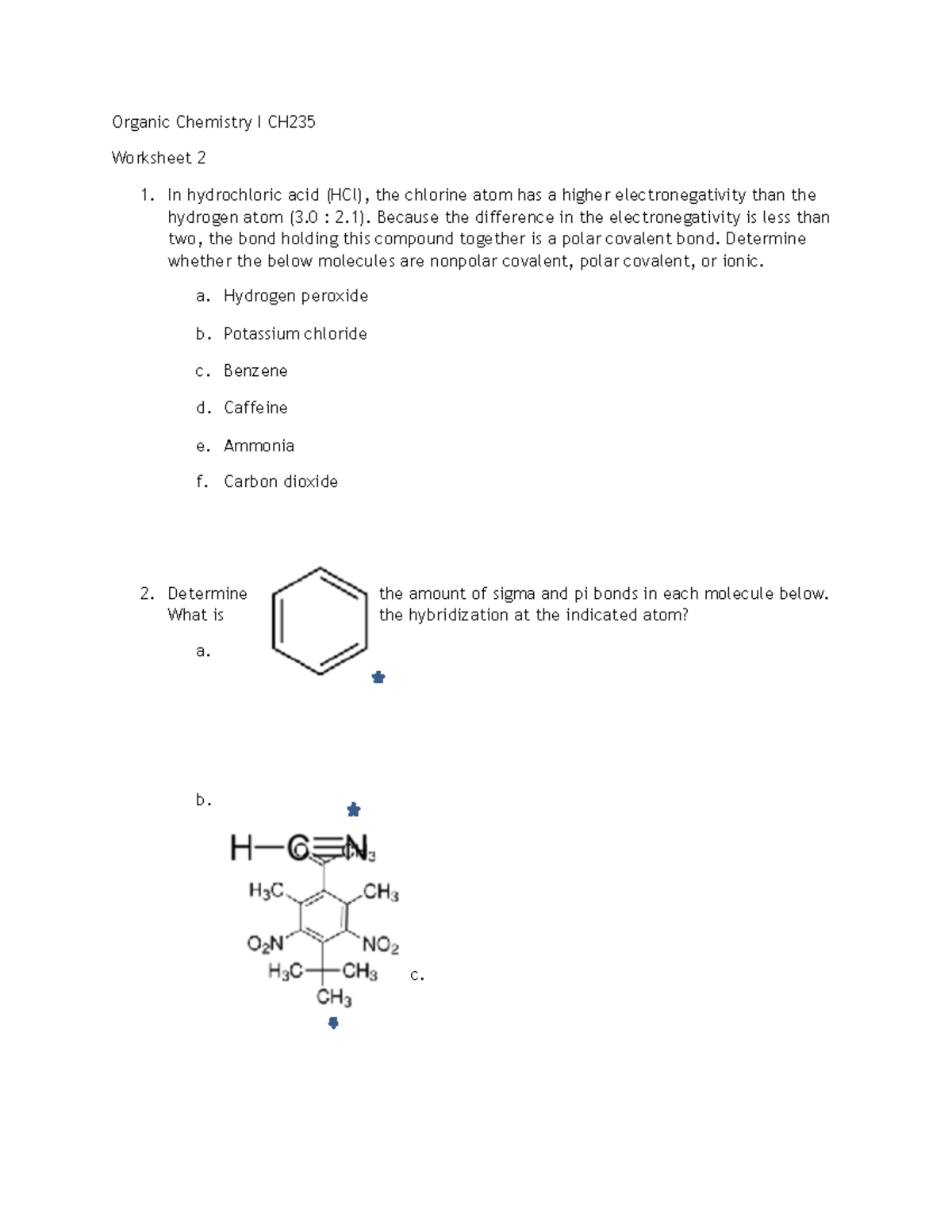 Worksheet 2 - Organic Chemistry I CH Worksheet 2 In hydrochloric acid ...