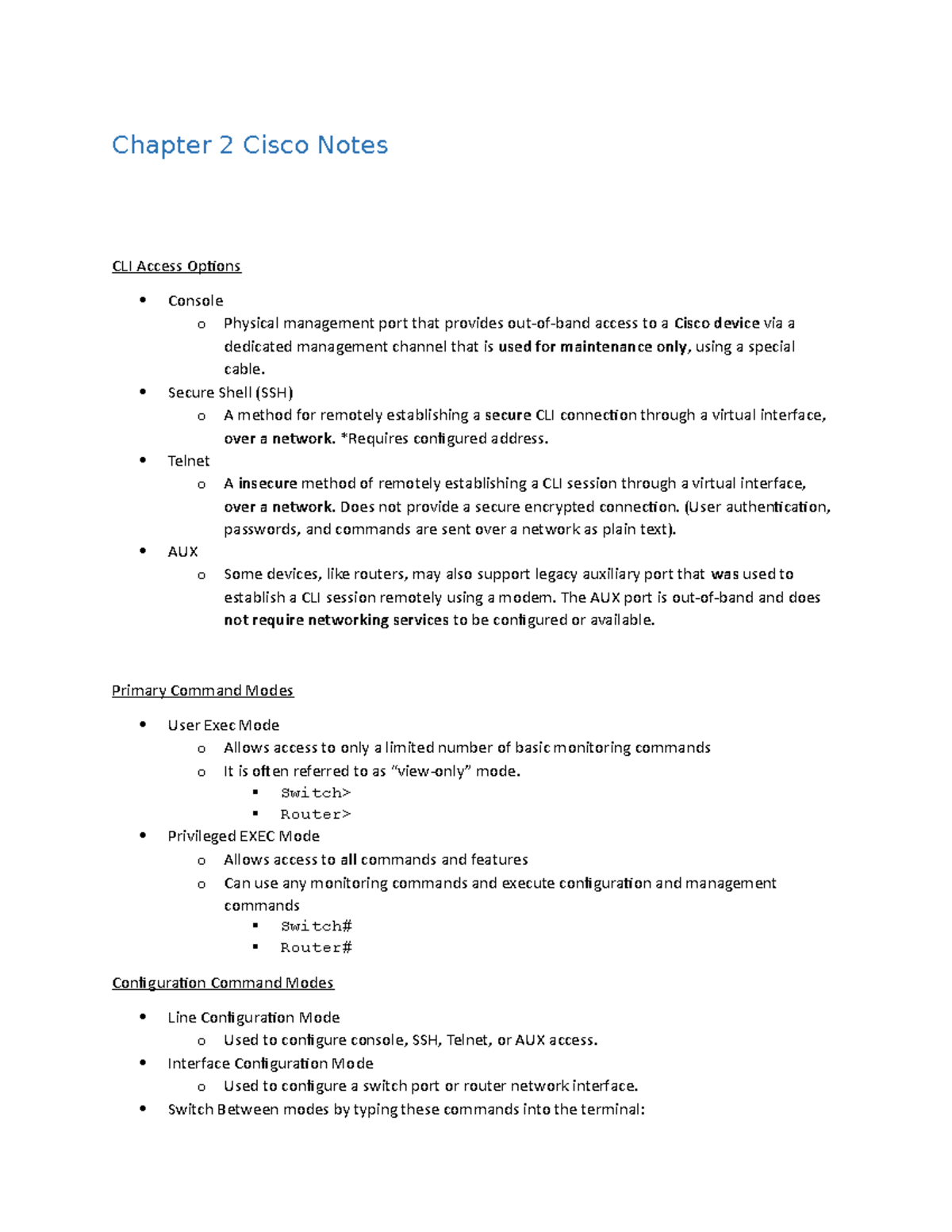 Chapter 2 Cisco Notes conf network OS - Chapter 2 Cisco Notes CLI ...