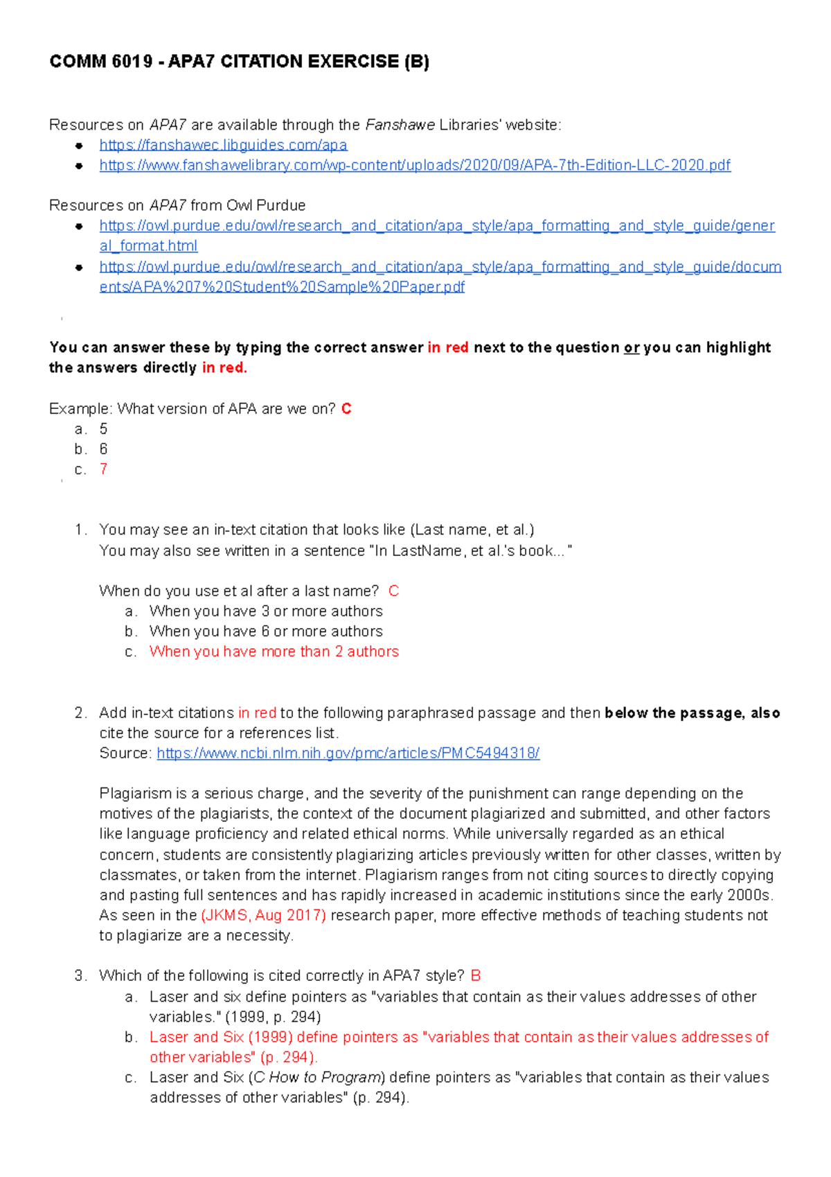 APA excercise B - COMM 6019 - APA7 CITATION EXERCISE (B) Resources on ...