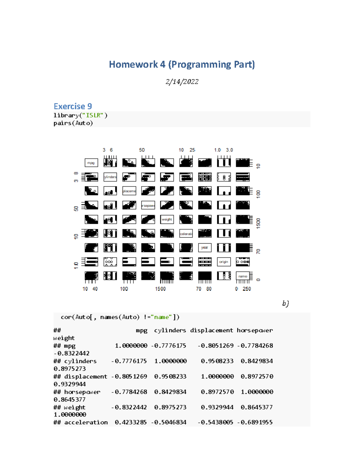 HW4 - Cars dataset - Homework 4 (Programming Part) 2/14/ Exercise 9 library("ISLR") - Studocu