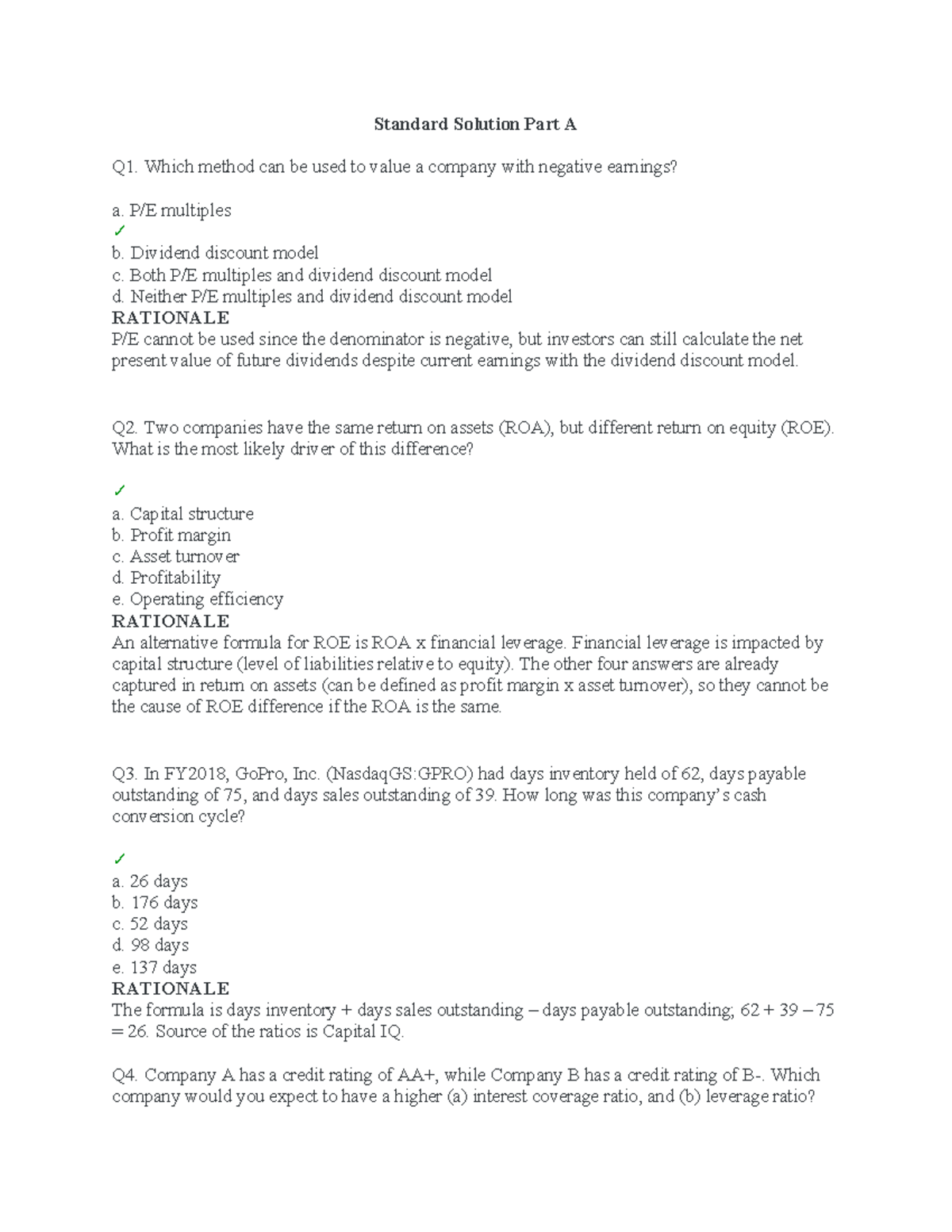 Mid Term Part A - asdasf - Standard Solution Part A Q1. Which method ...