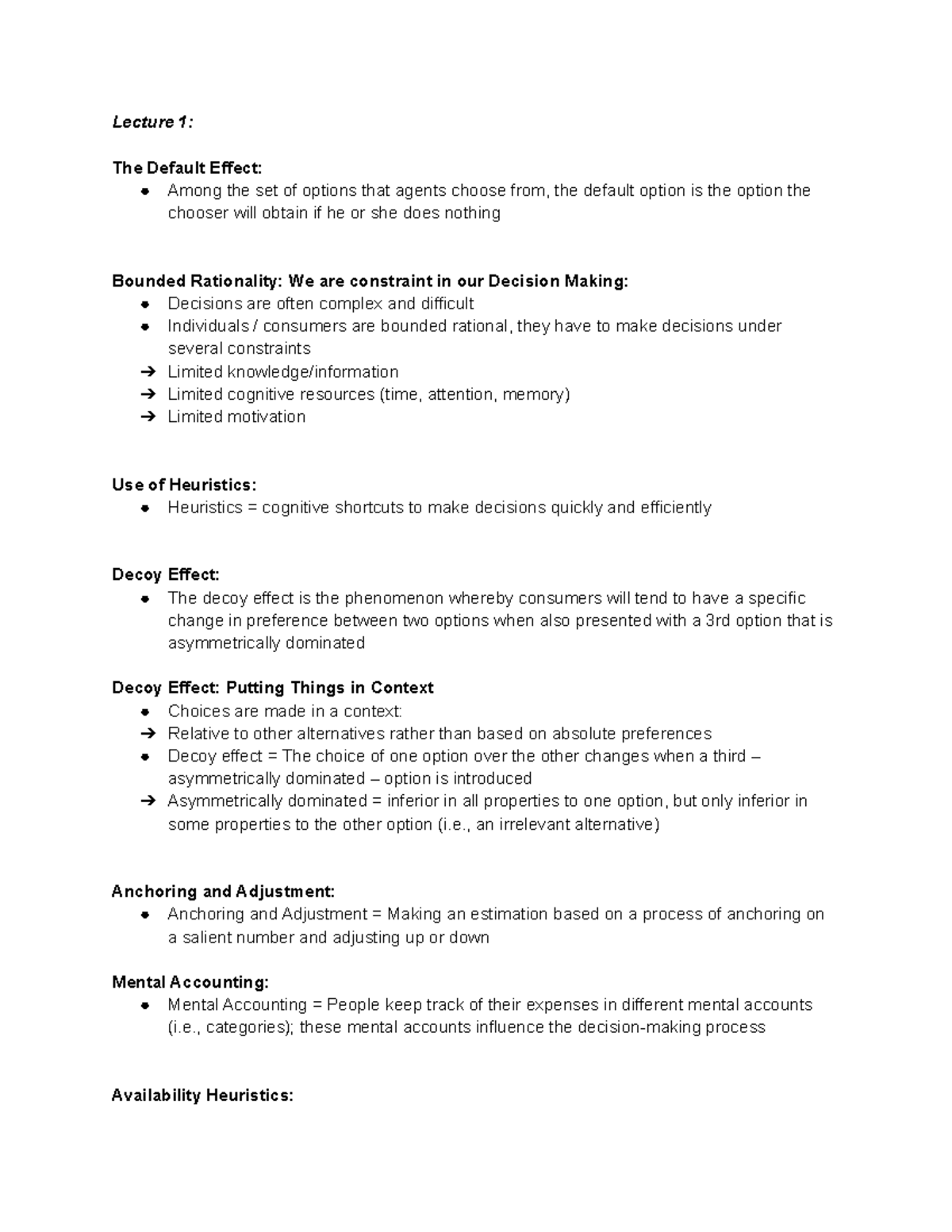 Summary - Lecture 1: The Default Effect: Among the set of options that ...