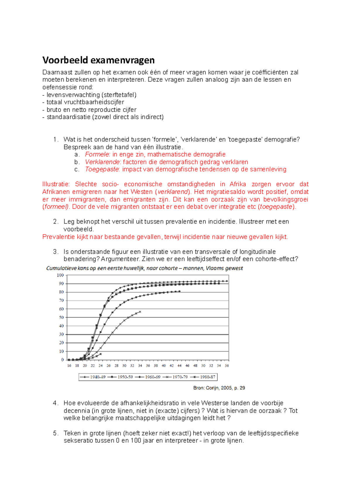 Voorbeeld examenvragen Demografie (K000193A) - Professor John Lievens ...