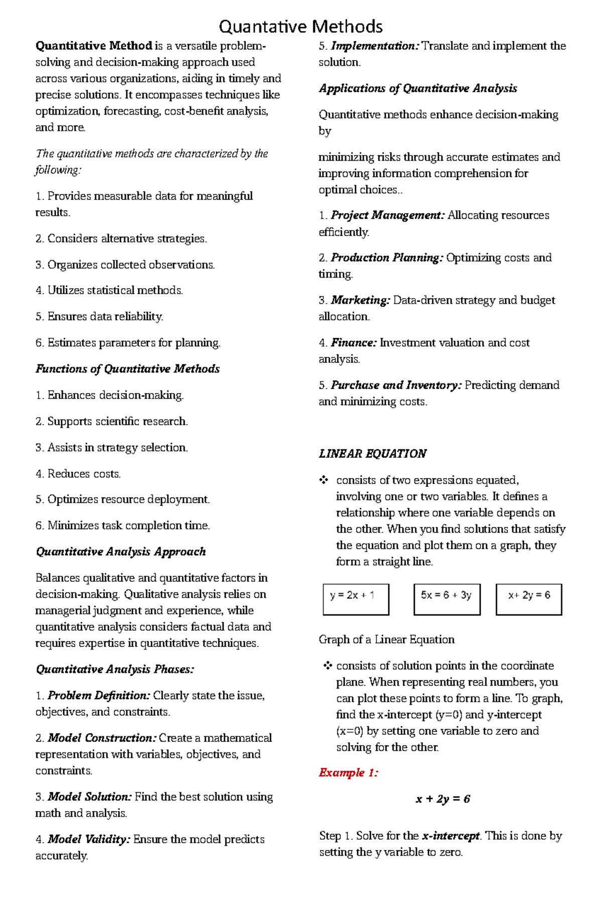 Quantitative Method - REVIEWER ONLY - Quantative Methods Quantitative ...