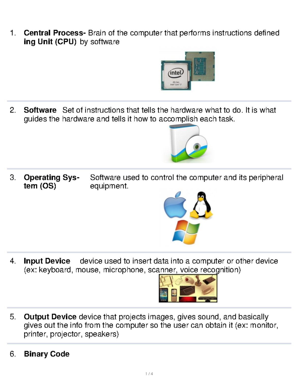 Notes Computer Science Central Process Brain Of The Computer That Performs Instructions