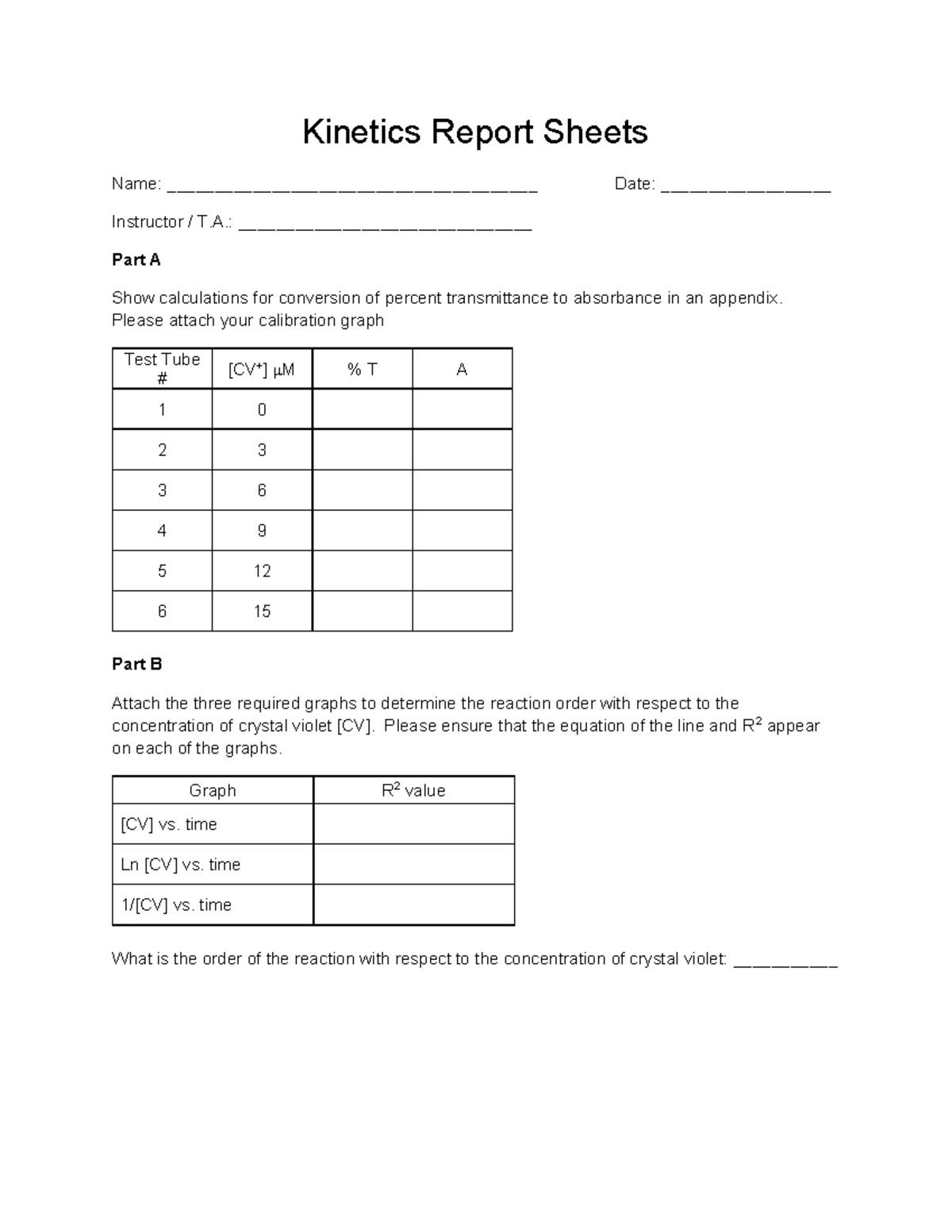 Kinetics Report Sheets W2020 - Kinetics Report Sheets Name