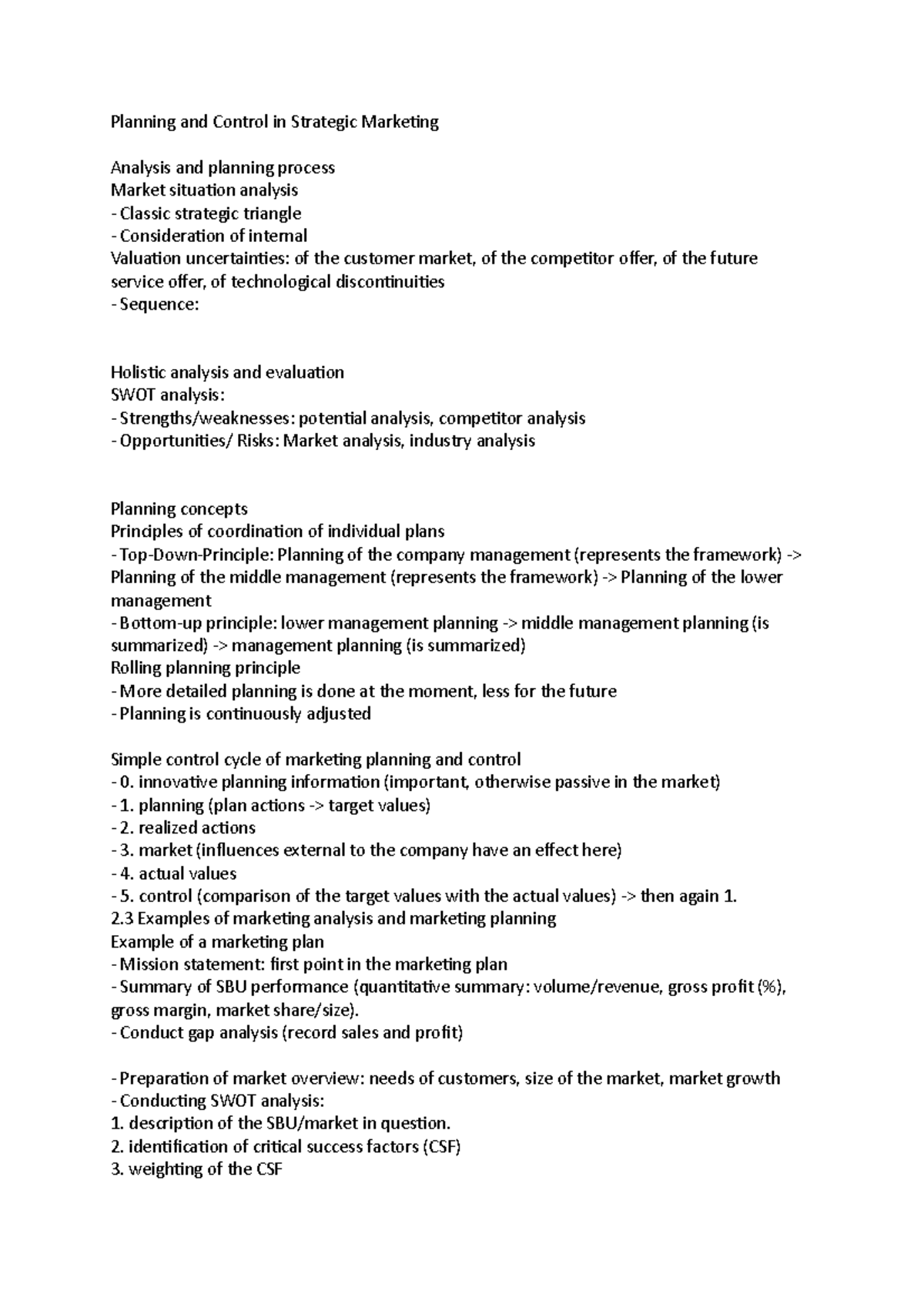 Planning and Control in Strategic Marketing - 2 Examples of marketing ...