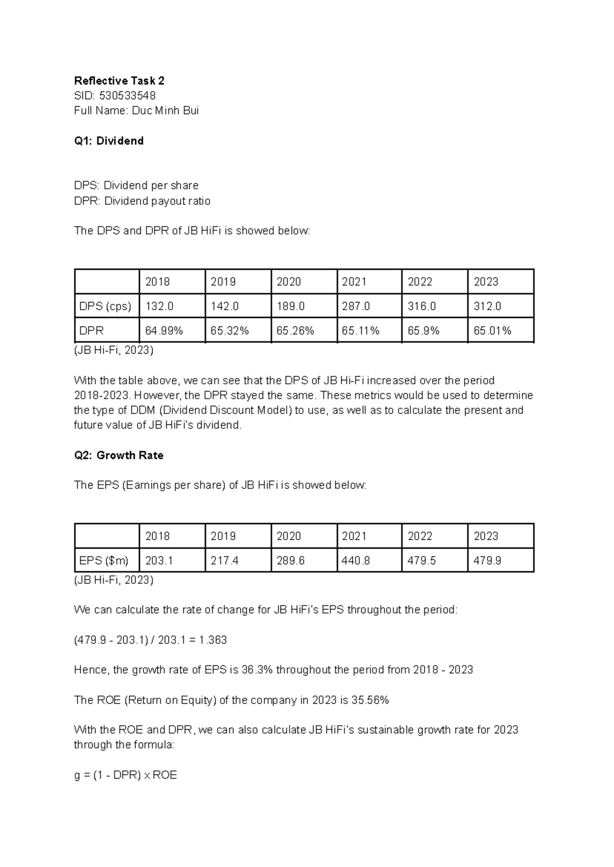 FINC2011 Reflective Task 2 - Reflective Task 2 SID: 530533548 Full Name: Duc Minh Bui Q1 ...