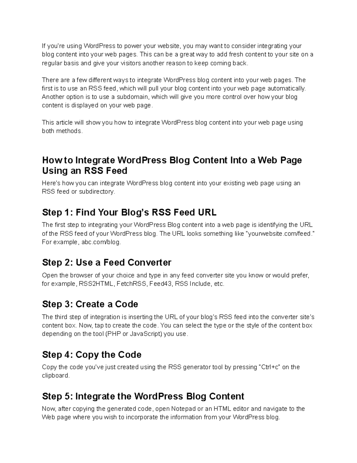 How to Integrate Word Press Blog Content Into a Web Page - If you’re ...
