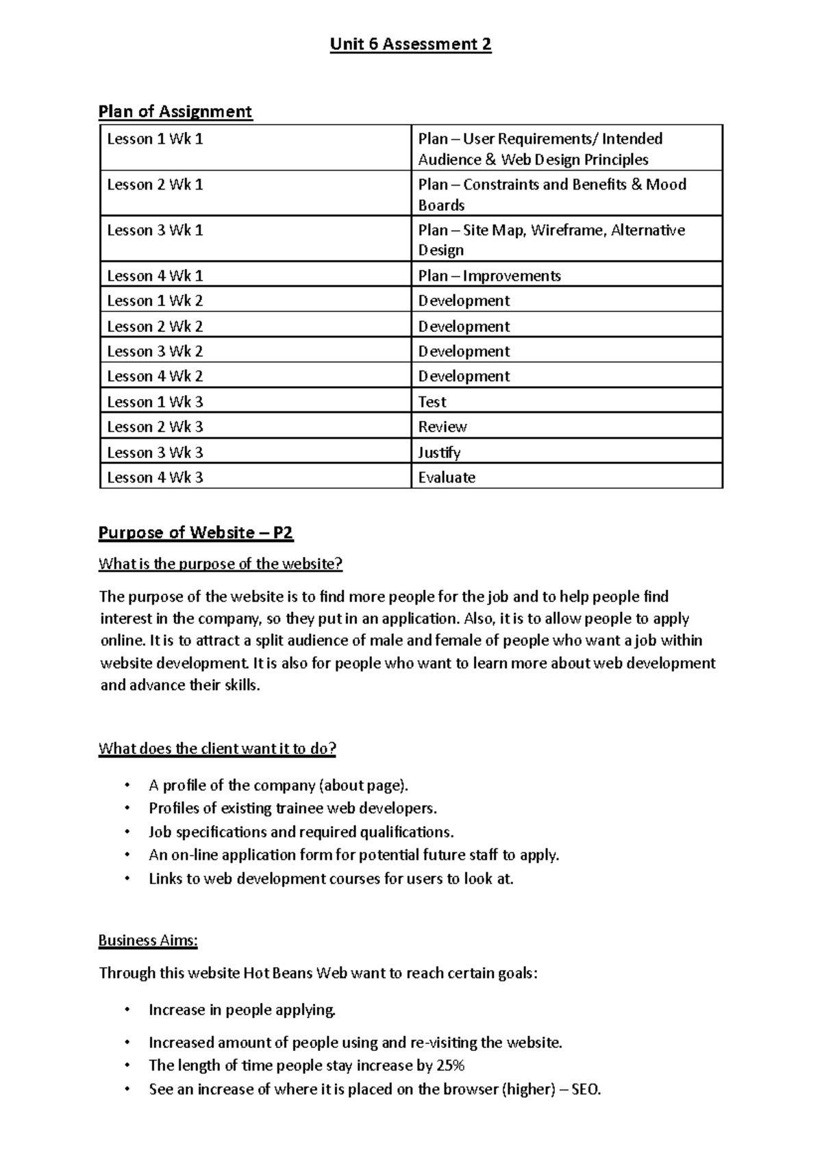 Assignment 2 notes - Unit 6 Assessment 2 Plan of Assignment Lesson 1 Wk ...